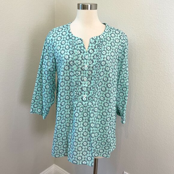 Talbots | Tops | Talbots Womens Plus X Tunic Top Teal Navy Floral Print ...